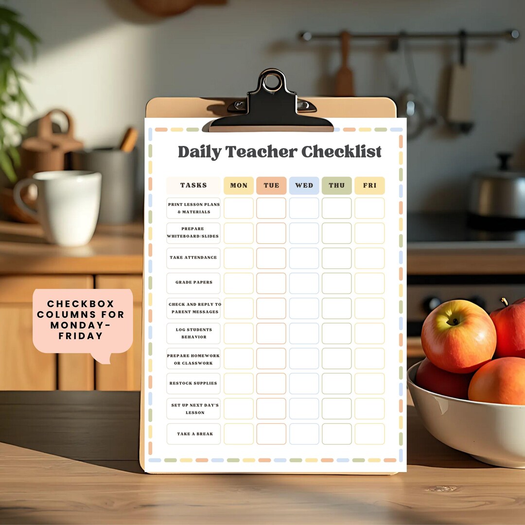 Teacher Checklist Printable: Daily Classroom Planner (digital Download ...