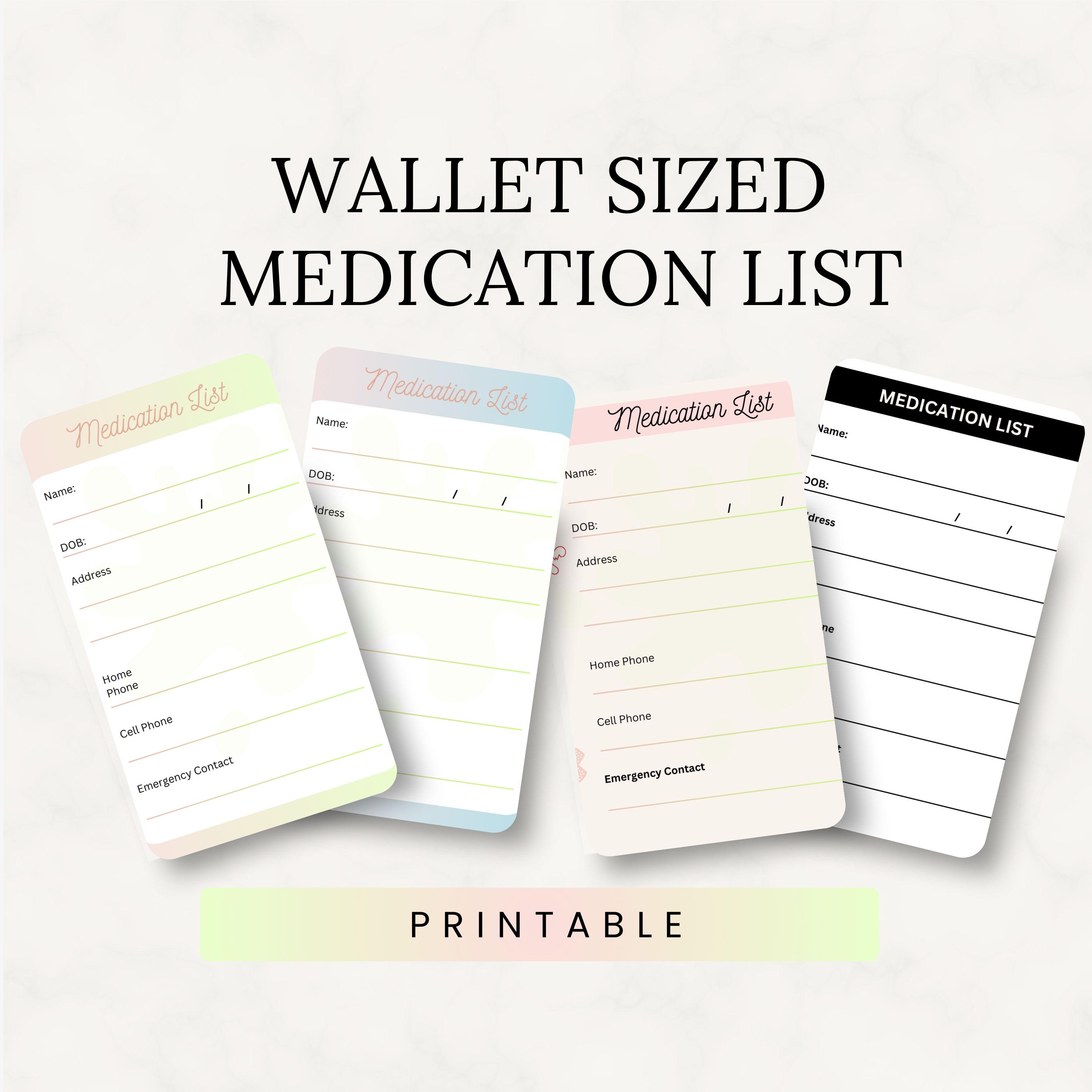 Medication List Wallet Card | Emergency Contact & Medical Info ...