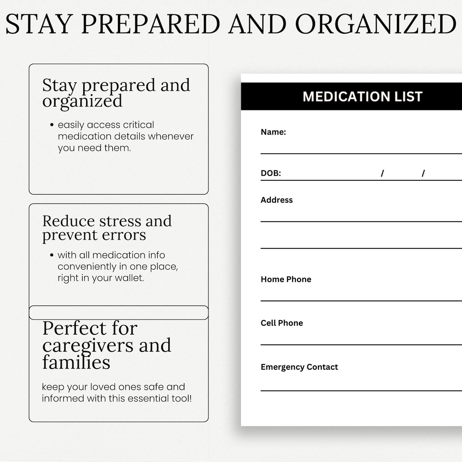 Medication List Wallet Card | Emergency Contact & Medical Info ...