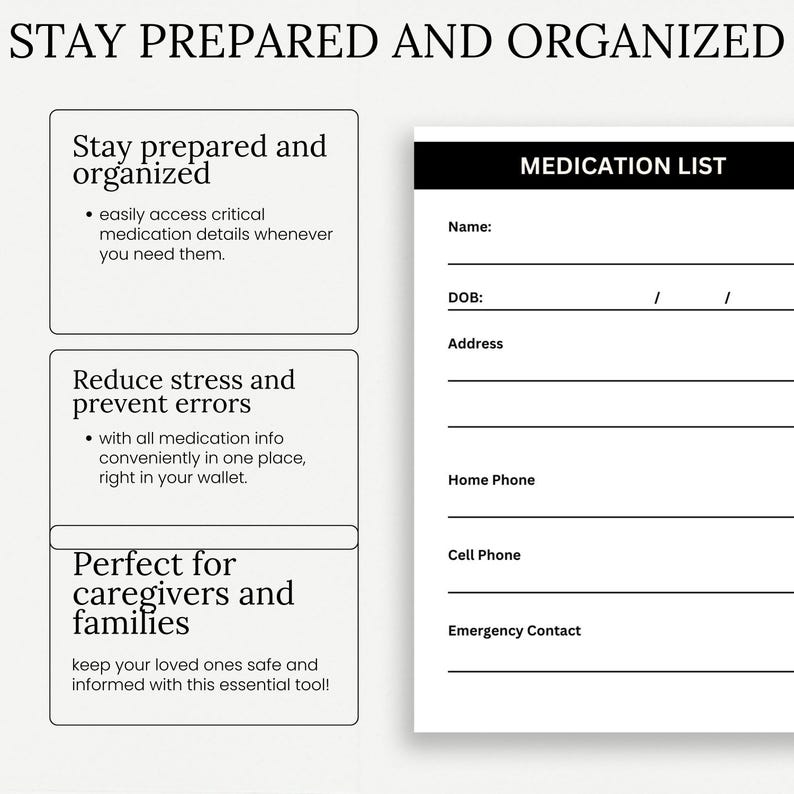 Medication List Wallet Card | Emergency Contact & Medical Info ...