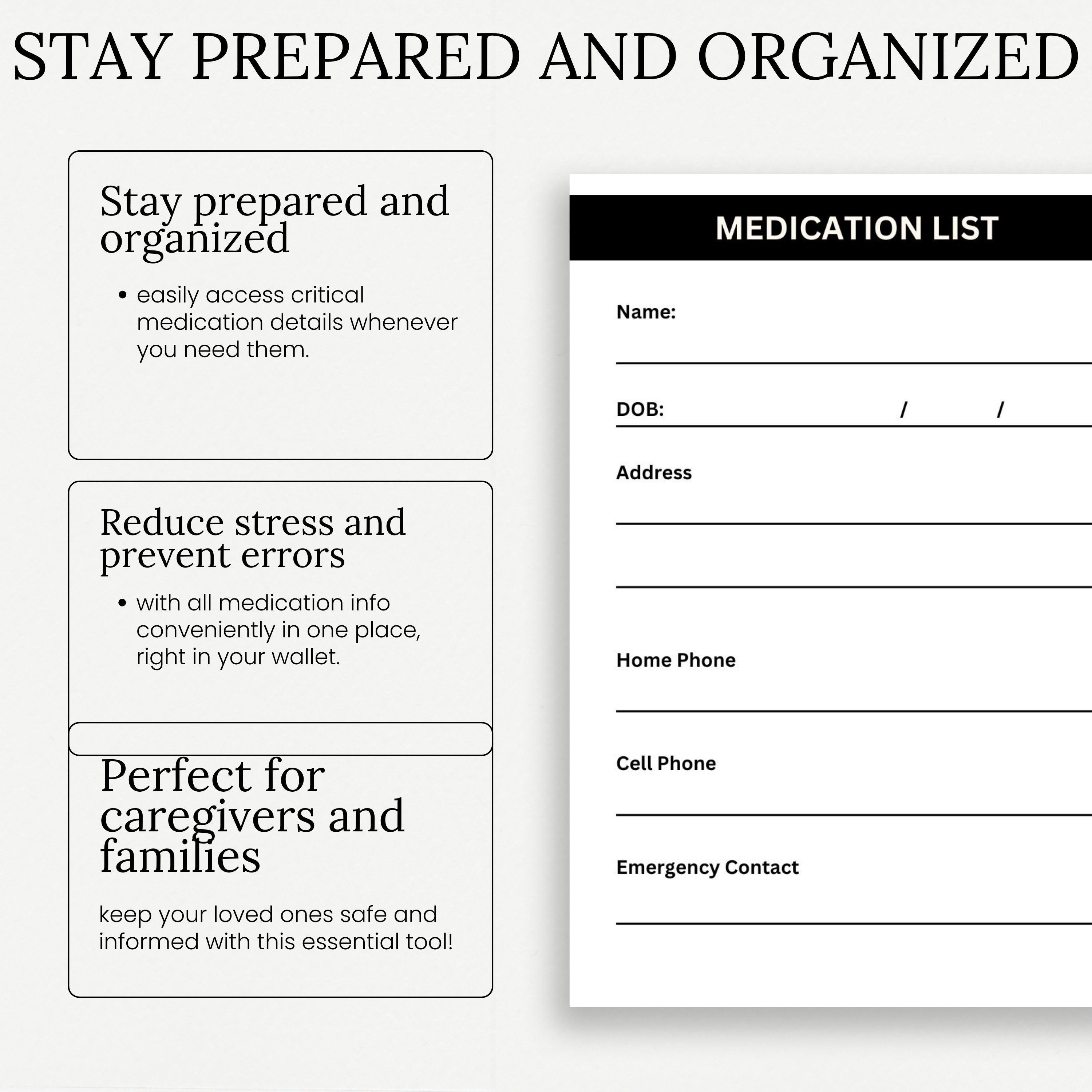 Medication List Wallet Card | Emergency Contact & Medical Info ...