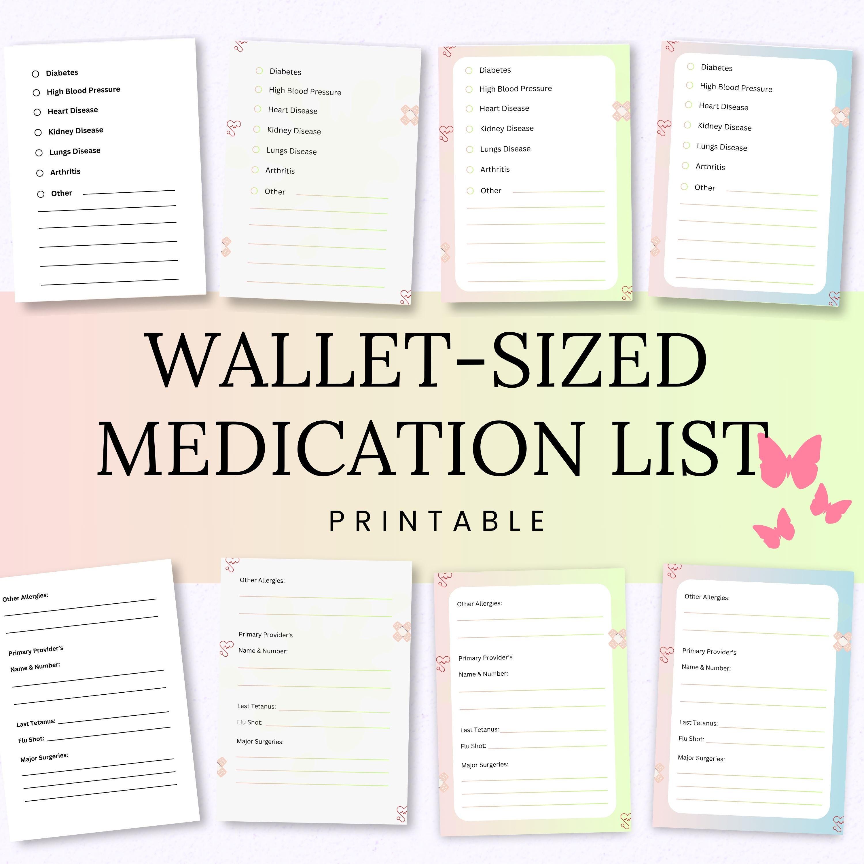 Medication List Wallet Card | Emergency Contact & Medical Info ...