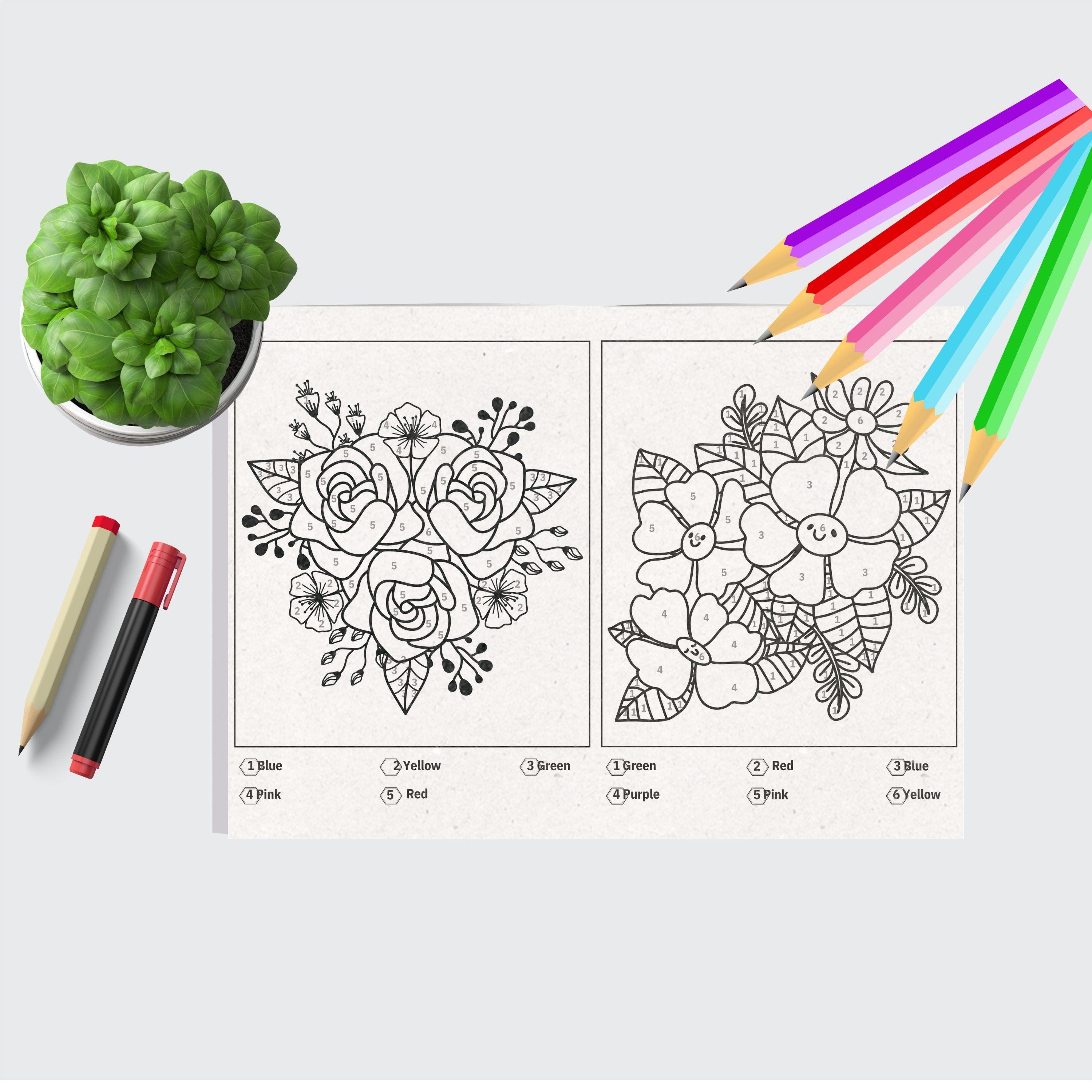 Flower Color by Number Pages: 50 Printable Adult Coloring Sheets (PDF ...