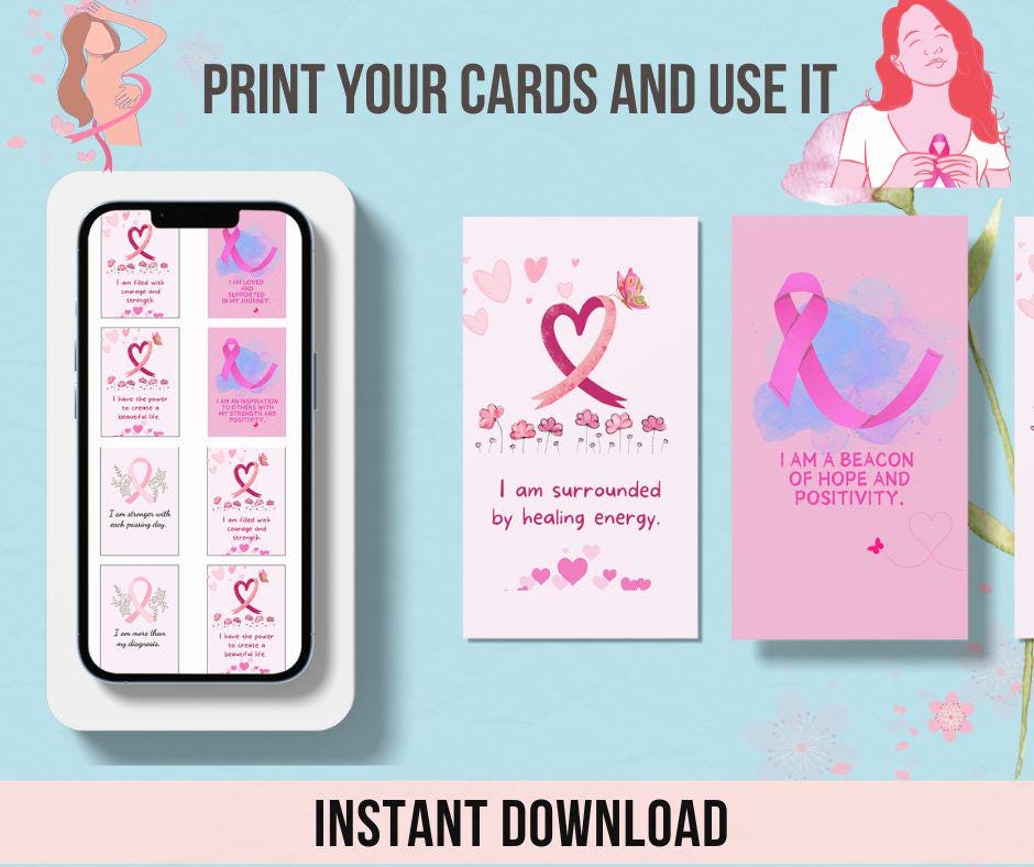 Breast Cancer Support: Printable Affirmation Cards With Positive Quotes ...