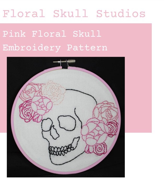 Pink Floral Skull Embroidery Pattern - Etsy