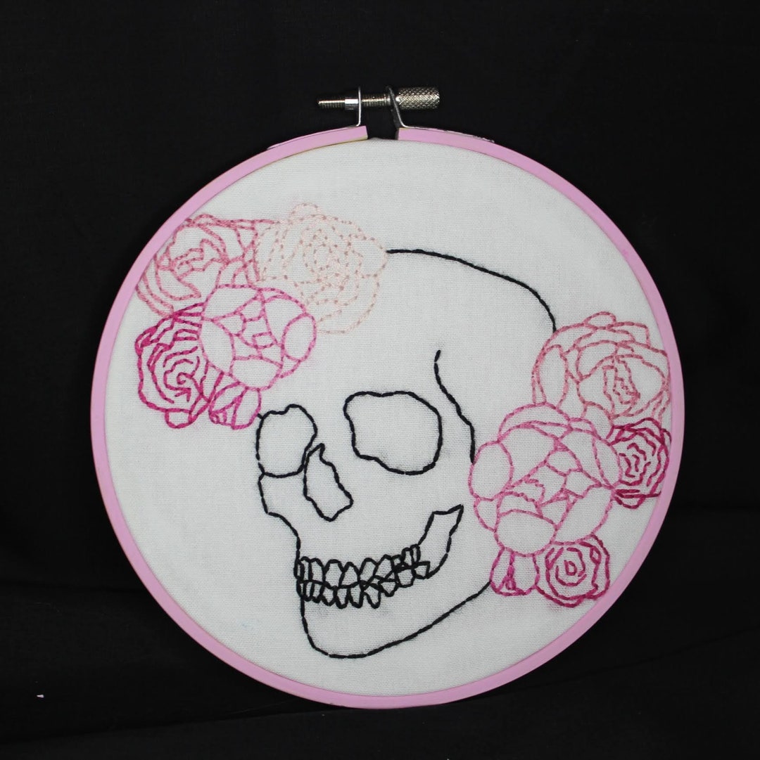 Pink Floral Skull Embroidery Pattern - Etsy
