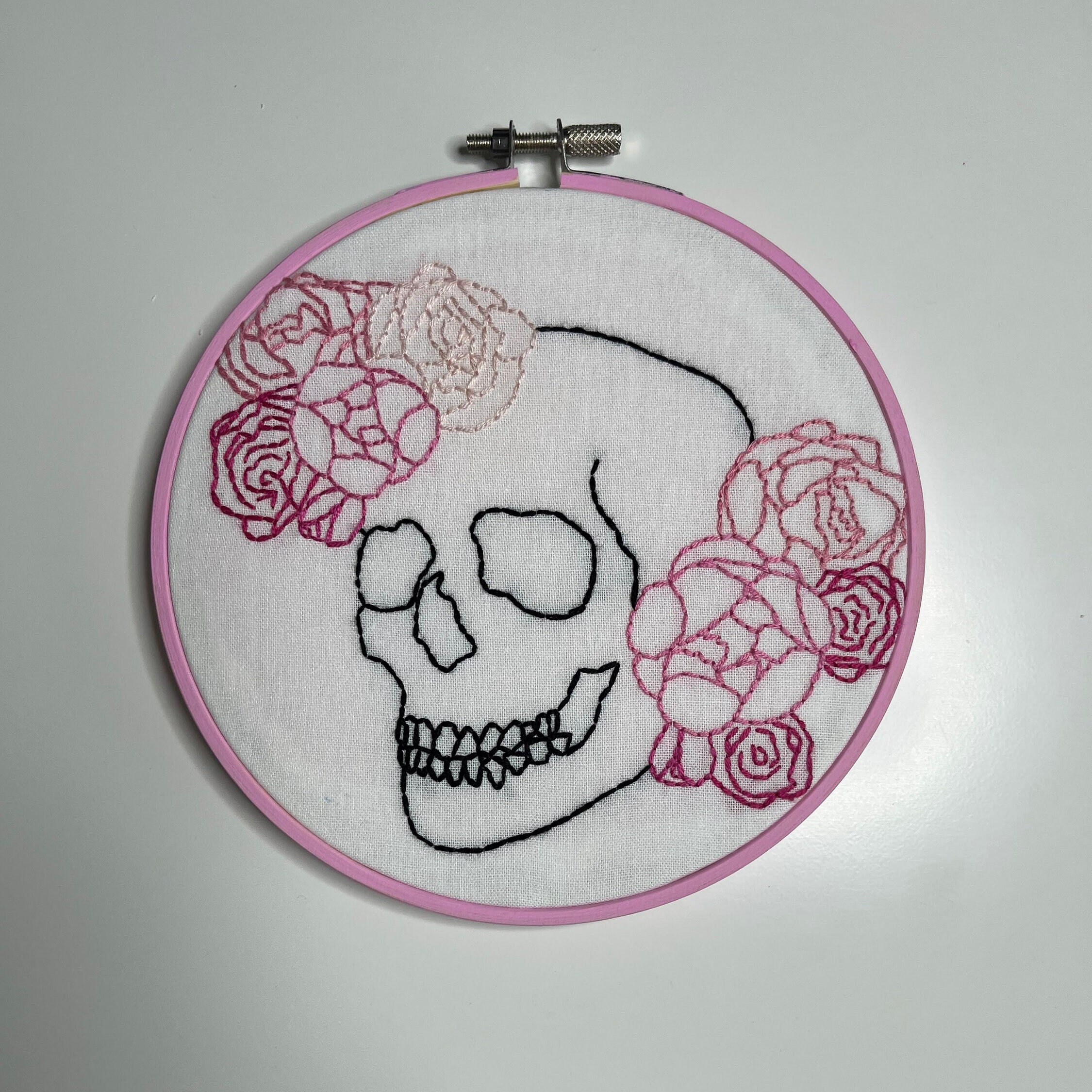 Pink Floral Skull Embroidery Pattern - Etsy