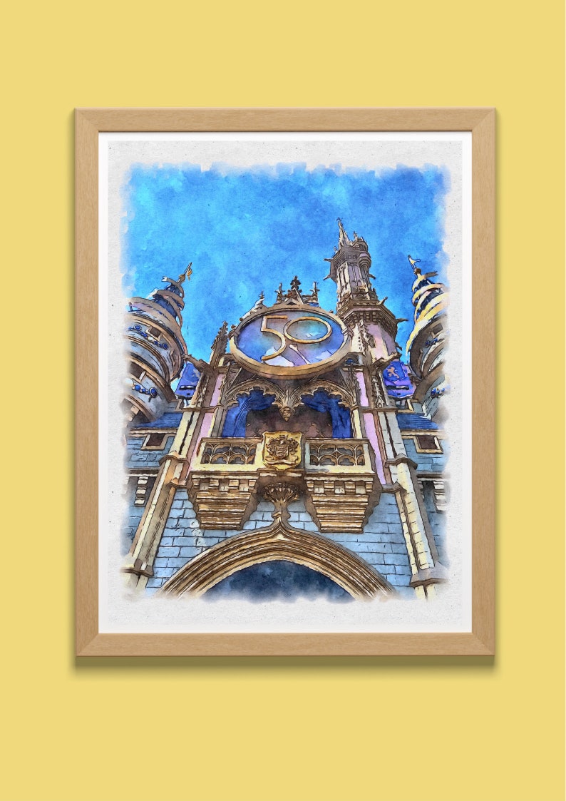 Disneys Magic Kingdom 50th Anniversary Castle Watercolour - Etsy
