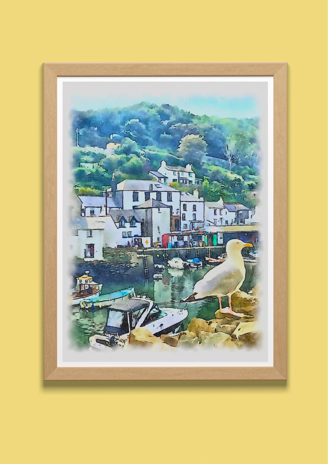 Seagull in Polperro Cornish Watercolour Print, Wall Art - Etsy UK