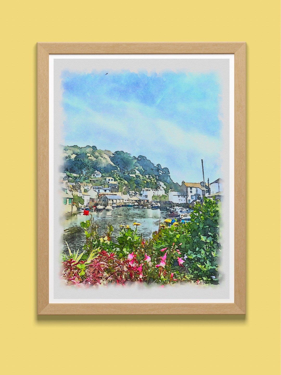 Polperro Cornish Watercolour Print With Flowers Wall Art - Etsy