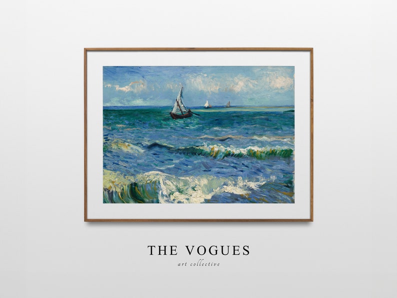 Van Gogh Seascape Painting Vintage Sailing Ship Print Rustic Ocean Wall ...