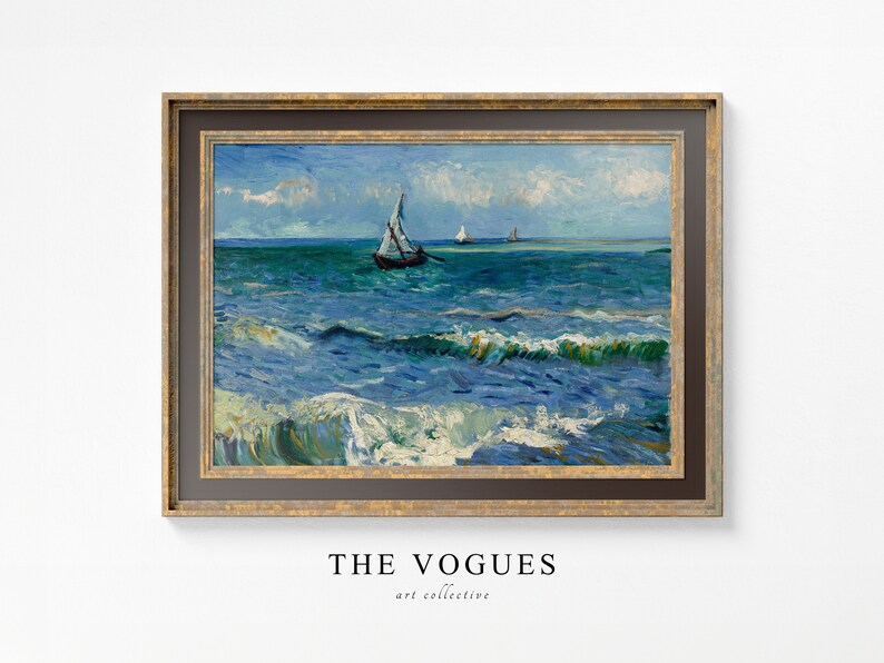 Van Gogh Seascape Painting Vintage Sailing Ship Print Rustic Ocean Wall ...