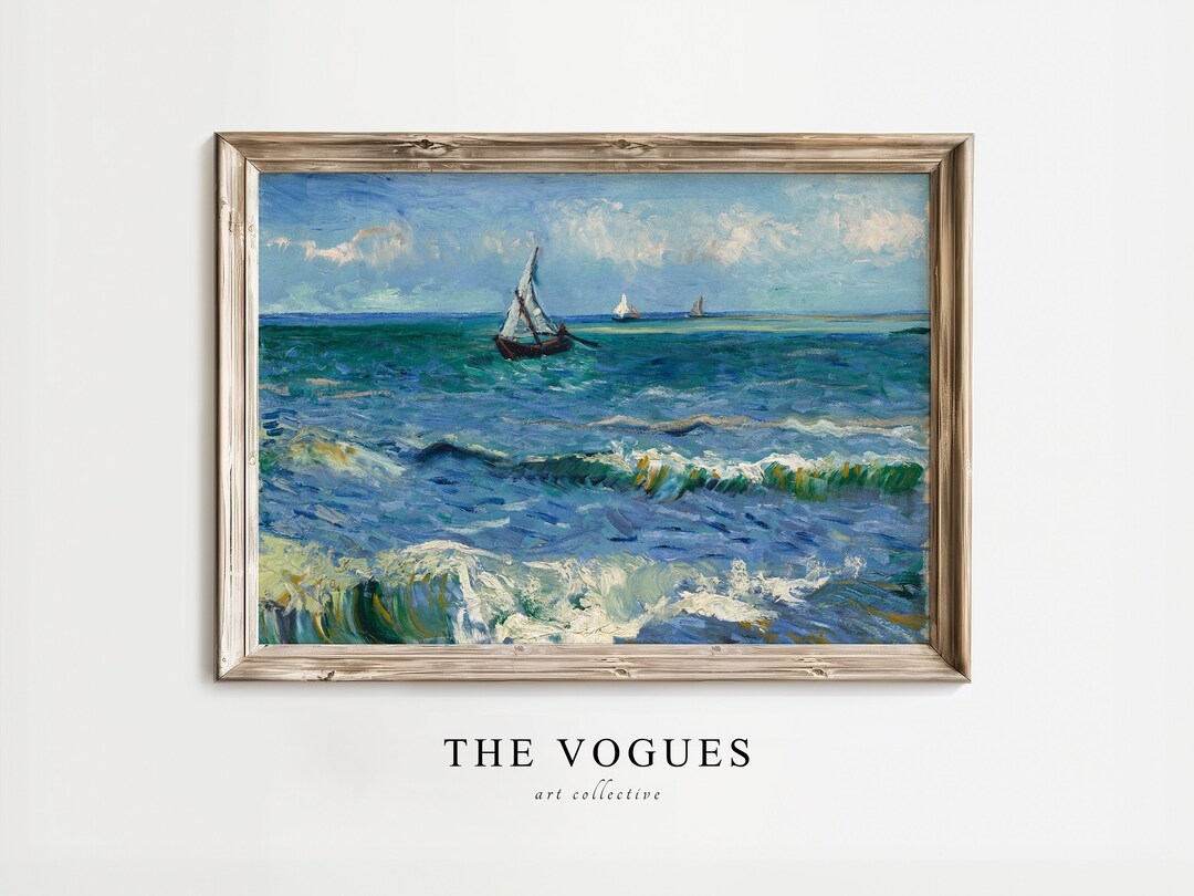 Van Gogh Seascape Painting Vintage Sailing Ship Print Rustic Ocean Wall ...