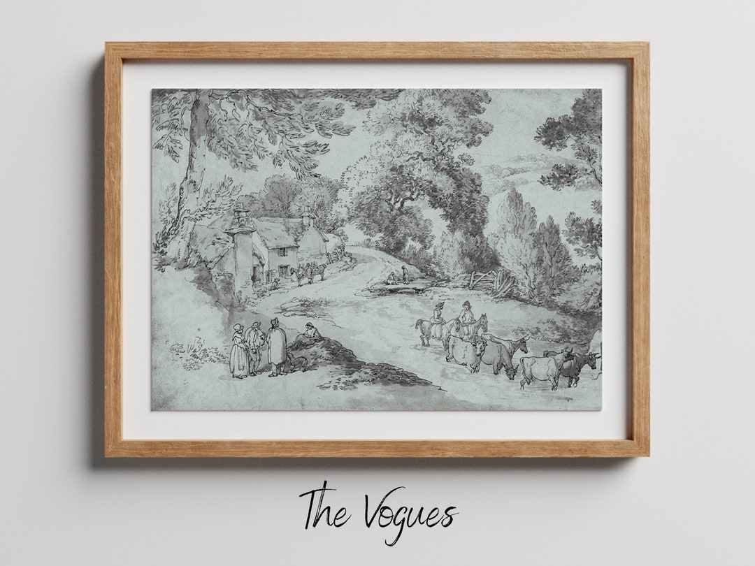 Neutral Landscape Sketch Vintage Country Drawing Print - Etsy