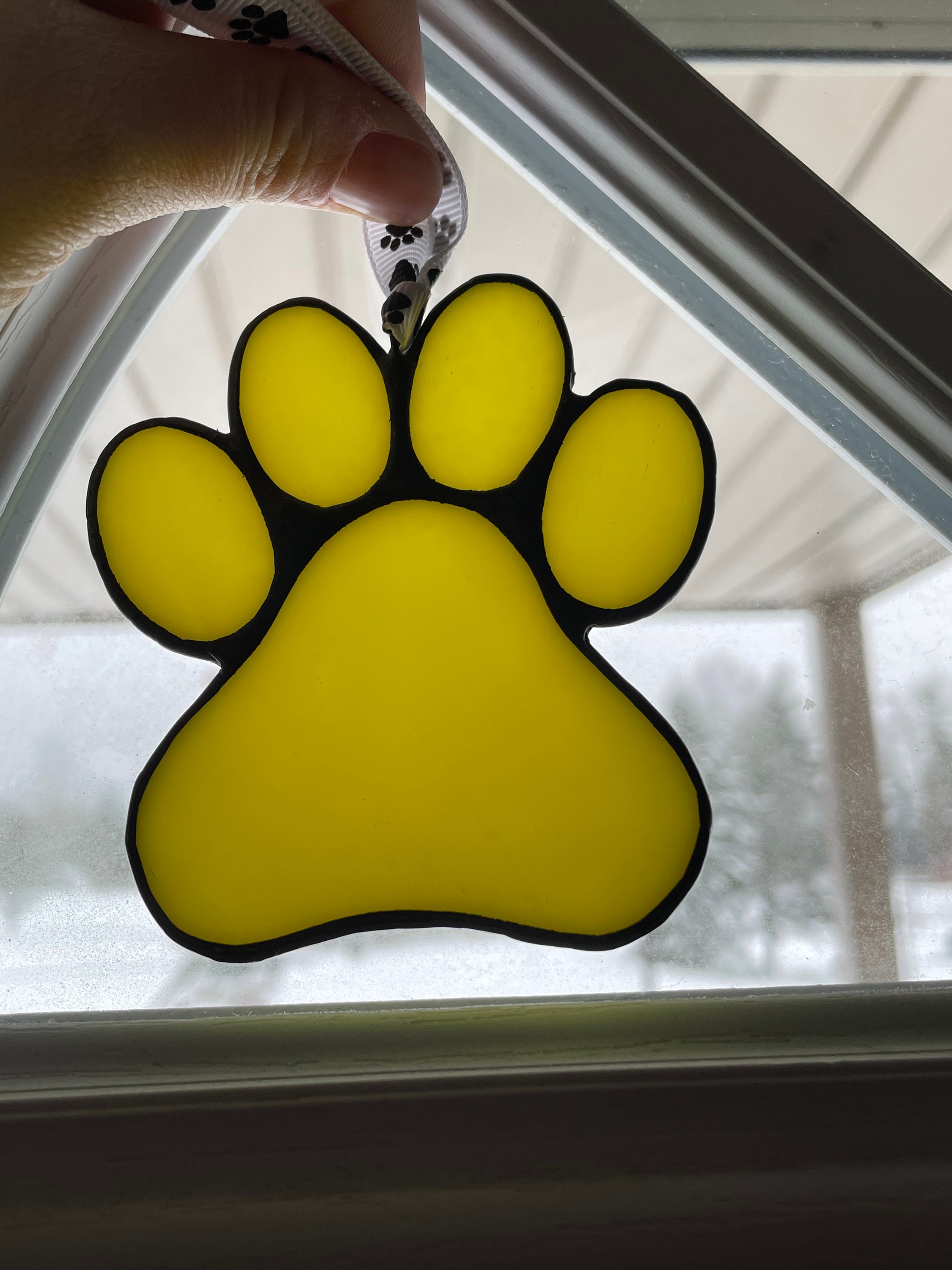 Yellow Paw Prints / Stained Glass Paw Print / Yellow Glass / Dog Print ...