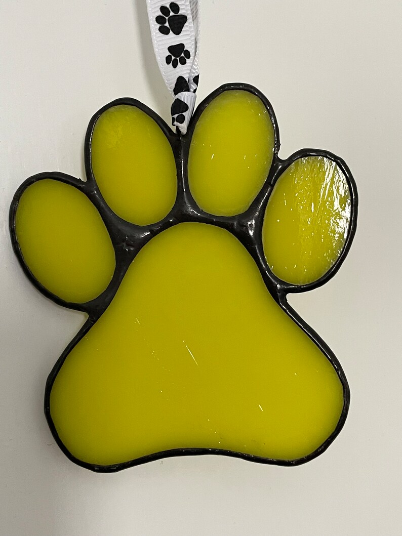 Yellow Paw Prints / Stained Glass Paw Print / Yellow Glass / Dog Print ...