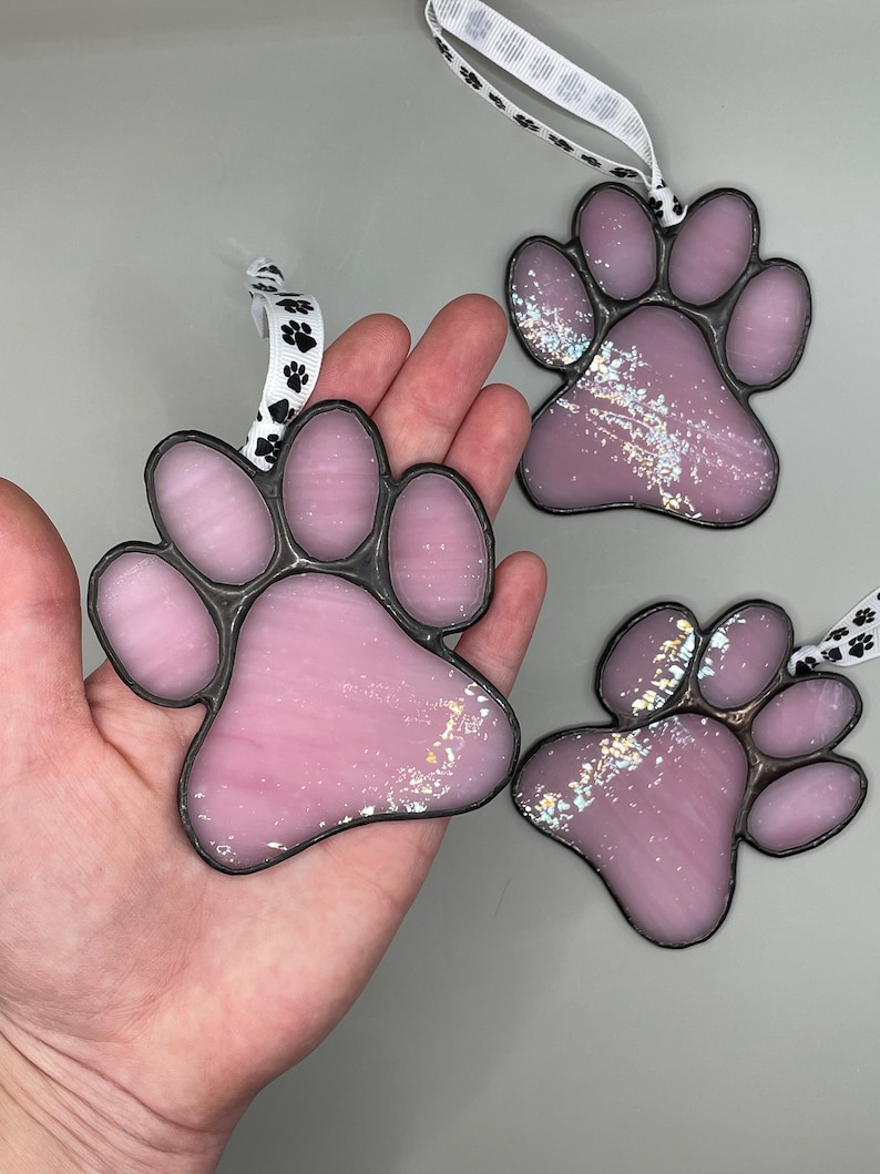 Pink Paw Prints / Stained Glass Paw Print / Pink Glass / Dog Print - Etsy