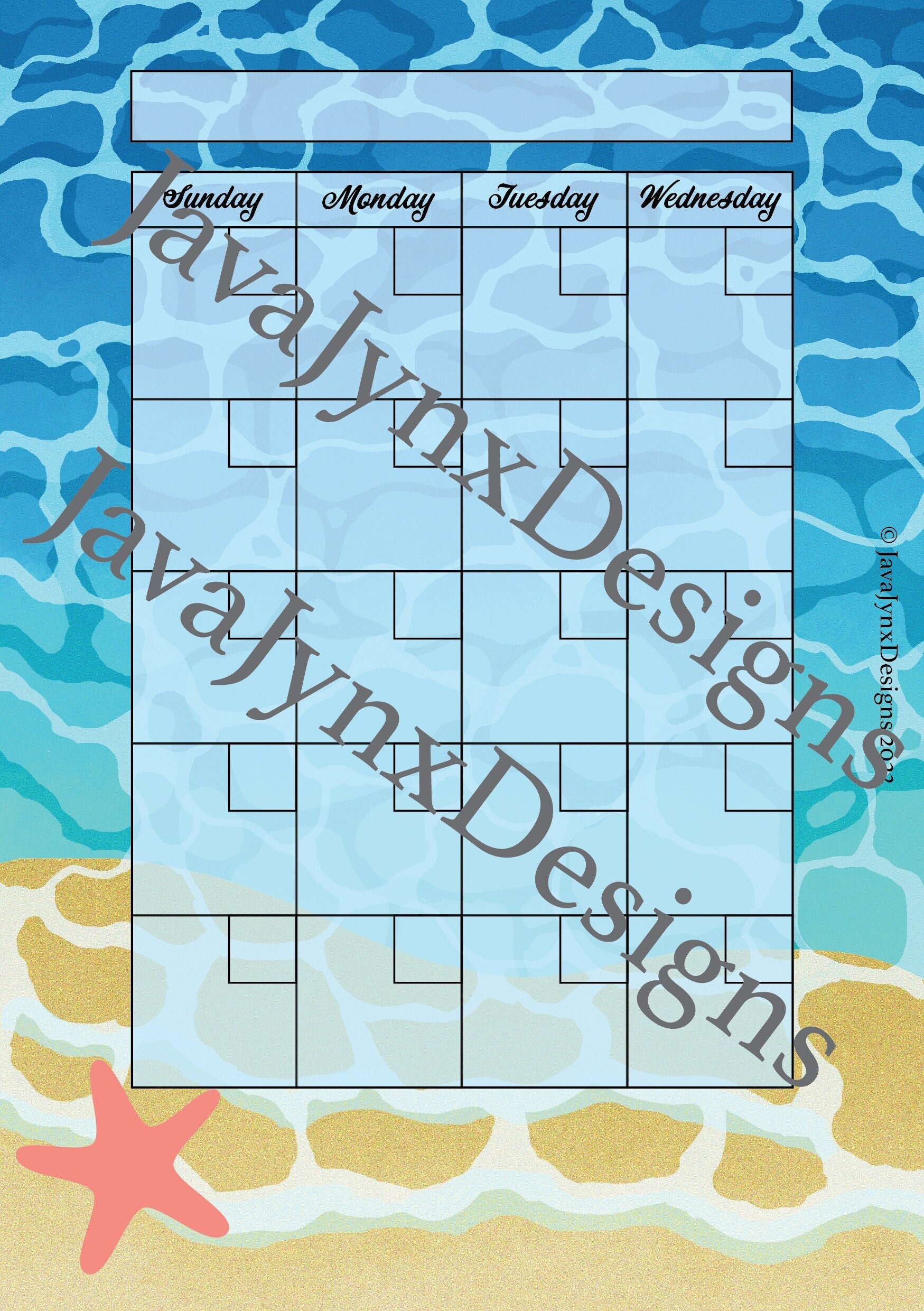 A5 Size Blank Calendar Planner Printable Ocean Design - Etsy