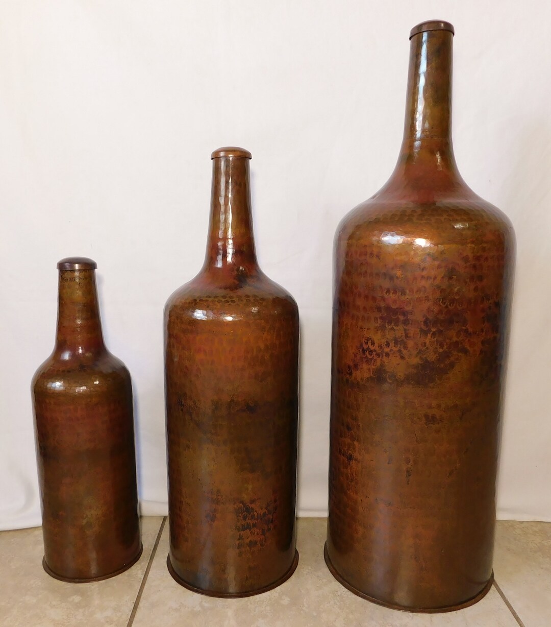 Large Vintage Graduating Solid Brass Hand Hammered Copper Bottle Floor ...