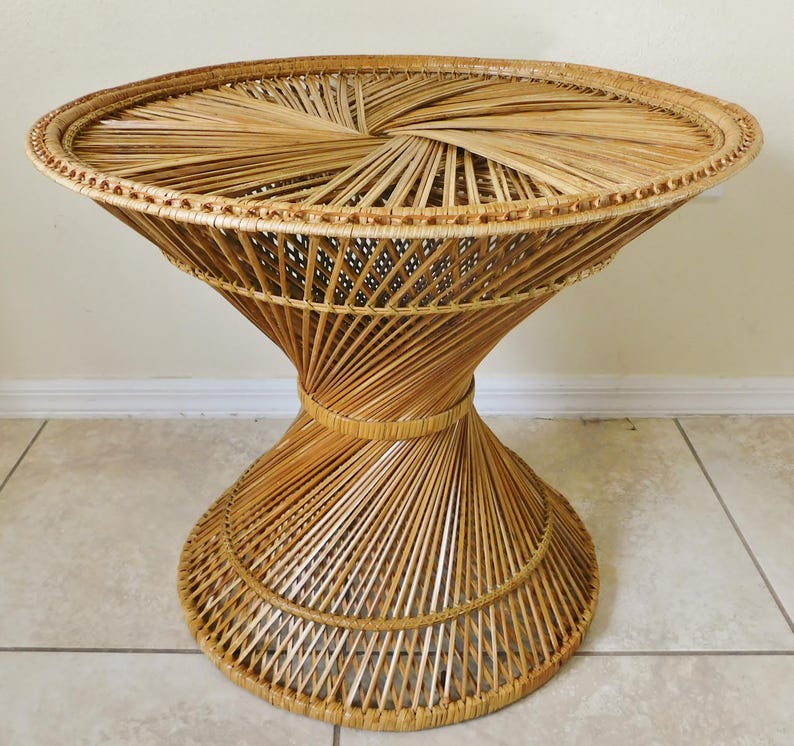 Vintage Mid Century Modern Round Hourglass Woven Rattan Wicker Twisted ...