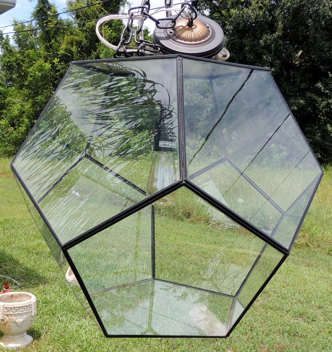 24" Glass Metal Polygon Panel Ceiling Fixture Pendant Chandelier - Etsy