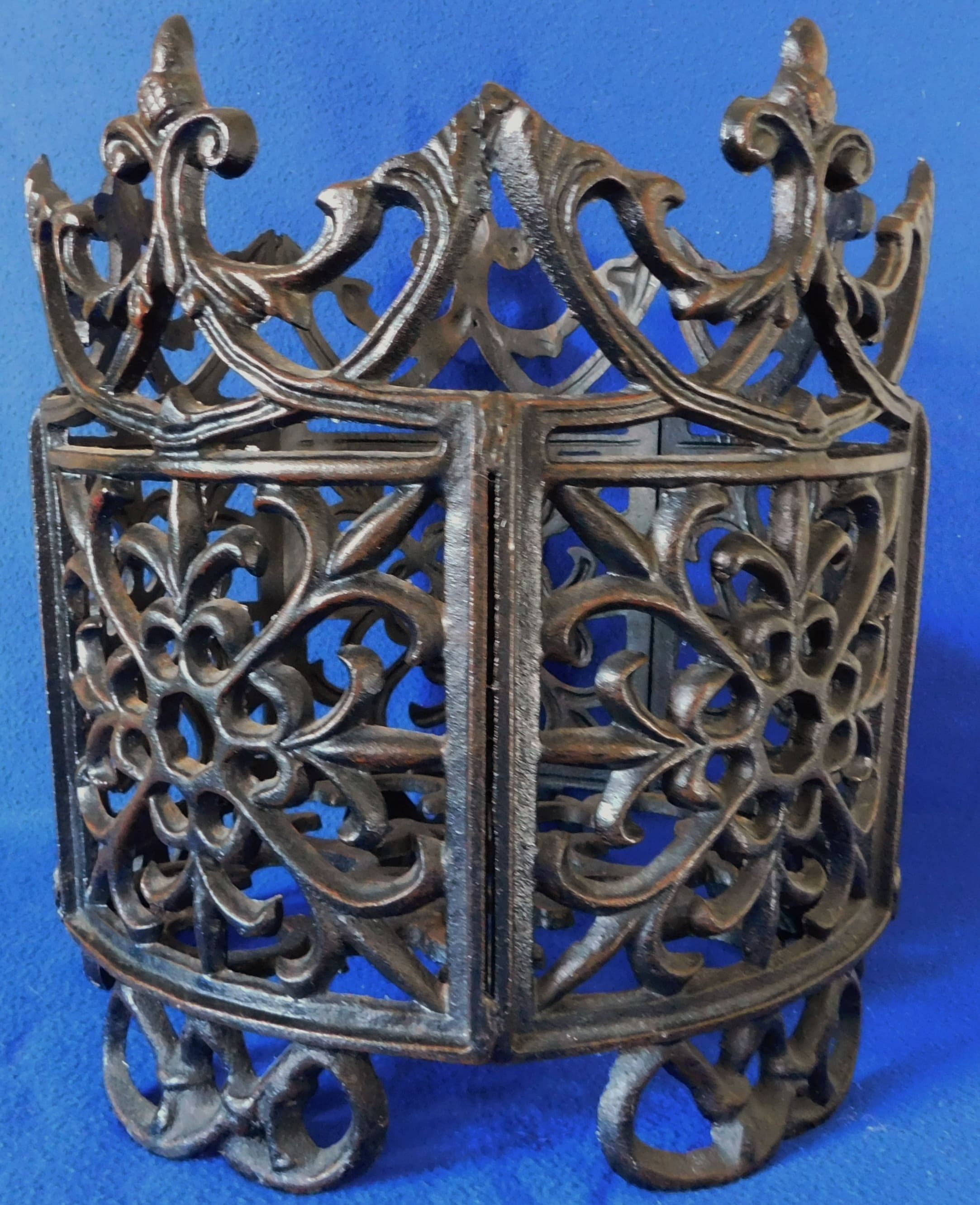 Heavy Ornate Black Cast Iron Acorn Finial Footed Outdoor Garden Planter ...
