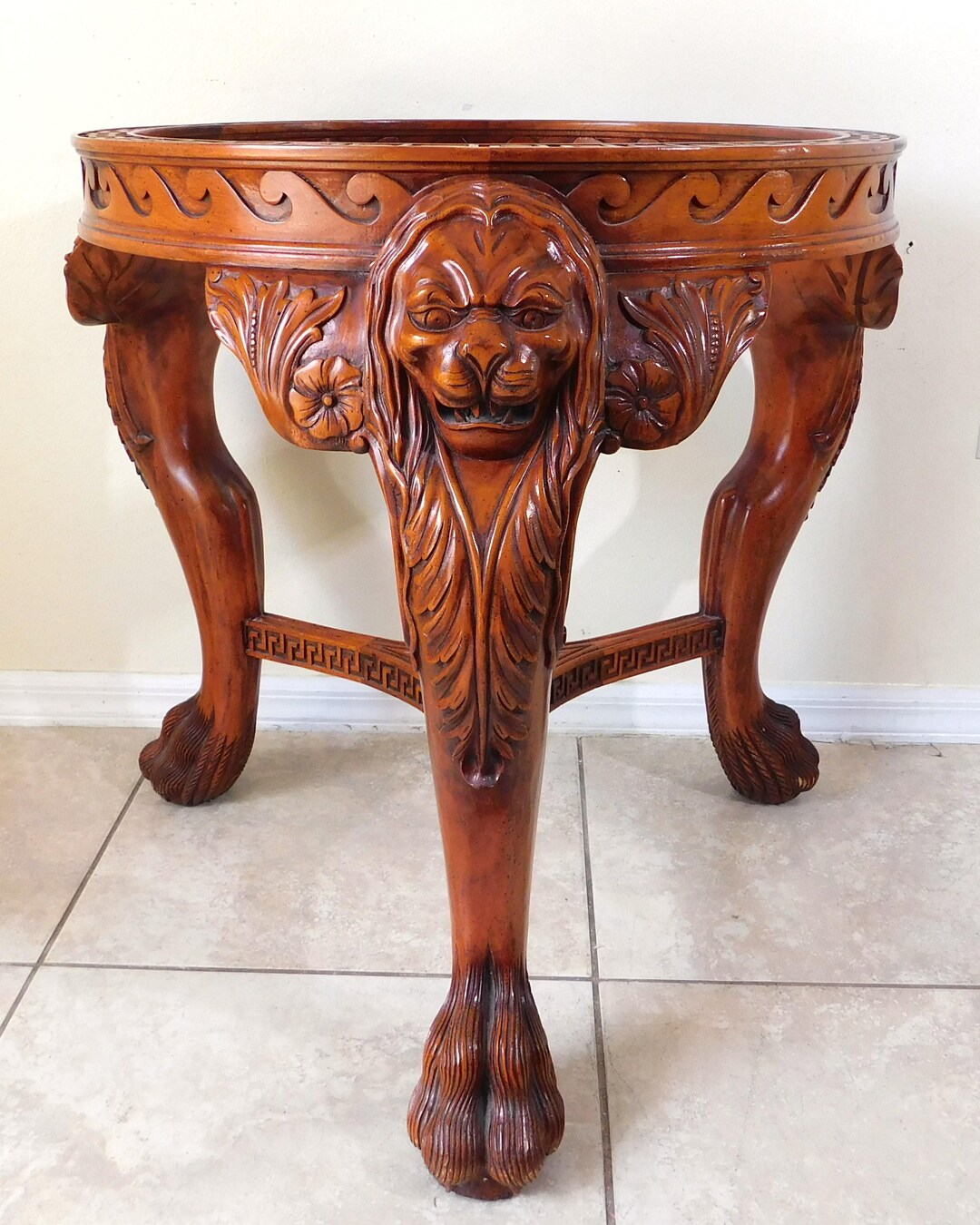 Vintage C1980s Solid Mahogany Wood Round Figural Lion Dining Room Table ...