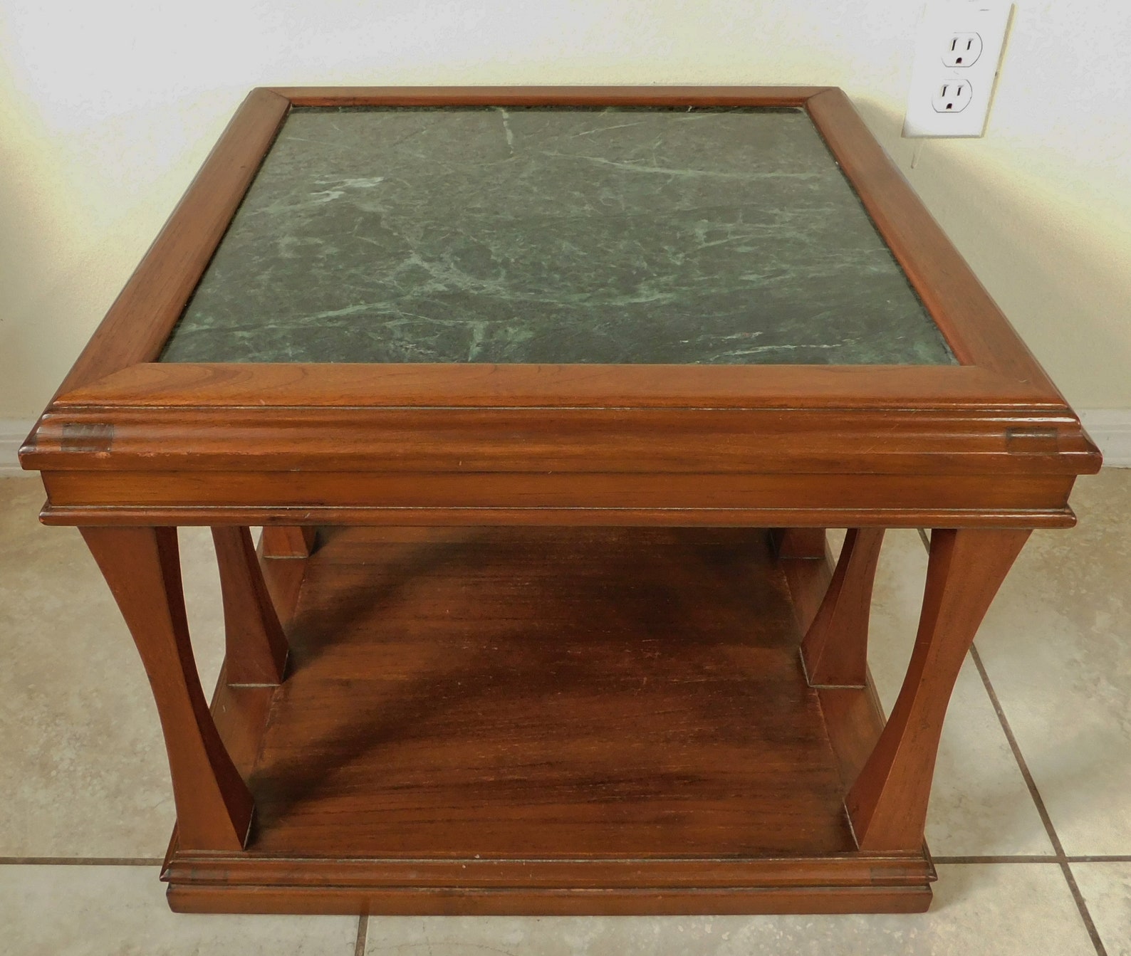 Vintage Mid Century Square Green Marble Top Solid Wood Side/end Accent ...