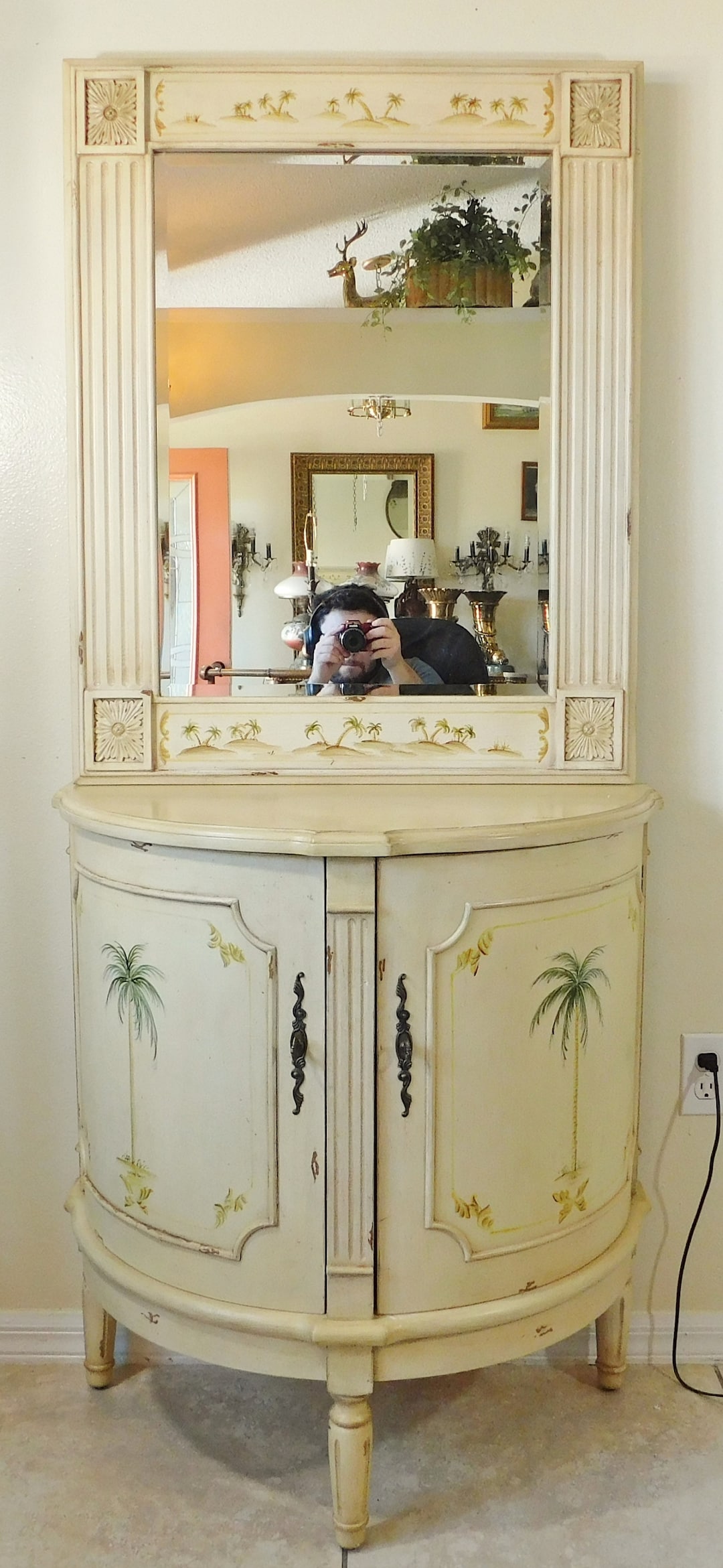 Beautiful SET Solid Wood PALM TREE Demilune Console Table & Beveled ...