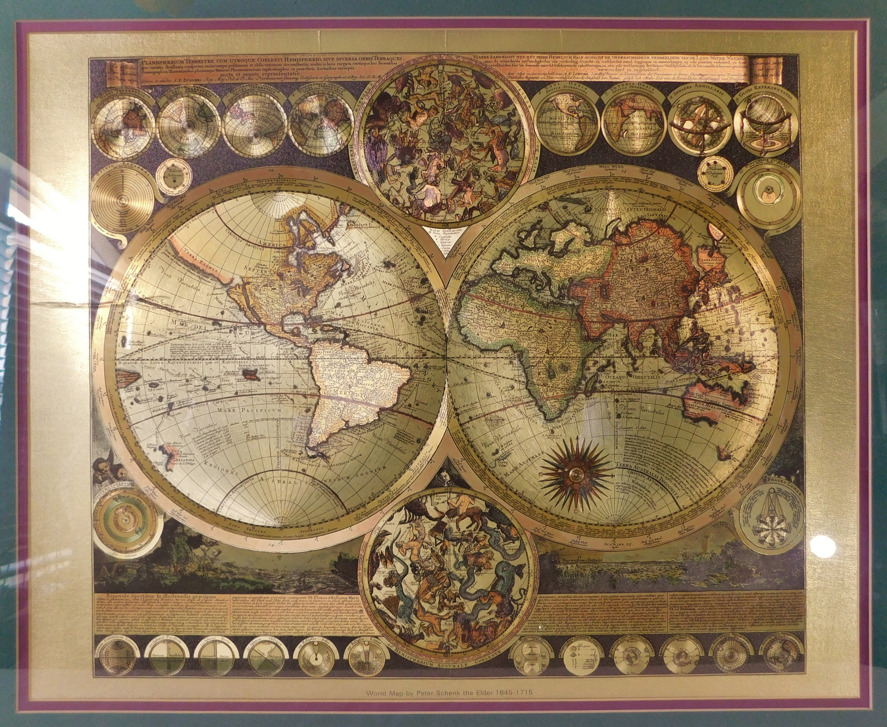 Large Vintage Ornate Gold World Map Framed & Matted Mahogany Wood Wall ...