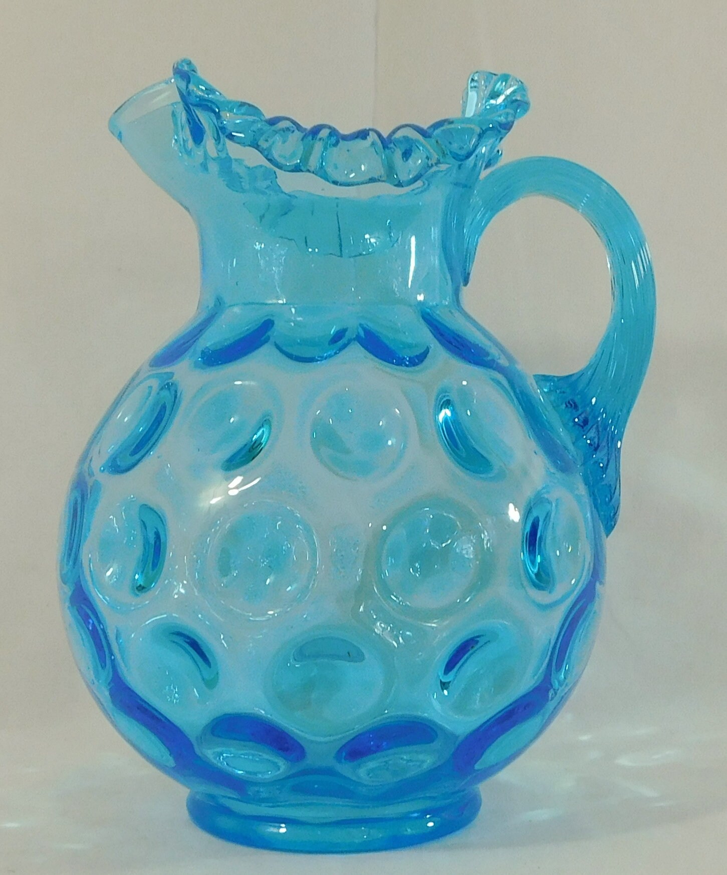 Large Vintage Fenton Blue Optic Coin Dot Pitcher Crimped - Etsy
