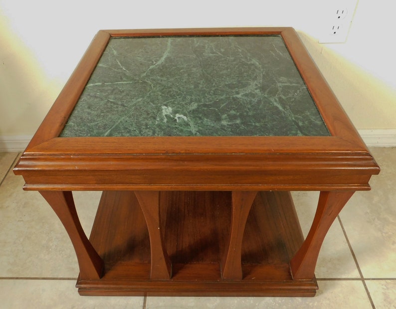 Vintage Mid Century Square Green Marble Top Solid Wood Side/end Accent ...