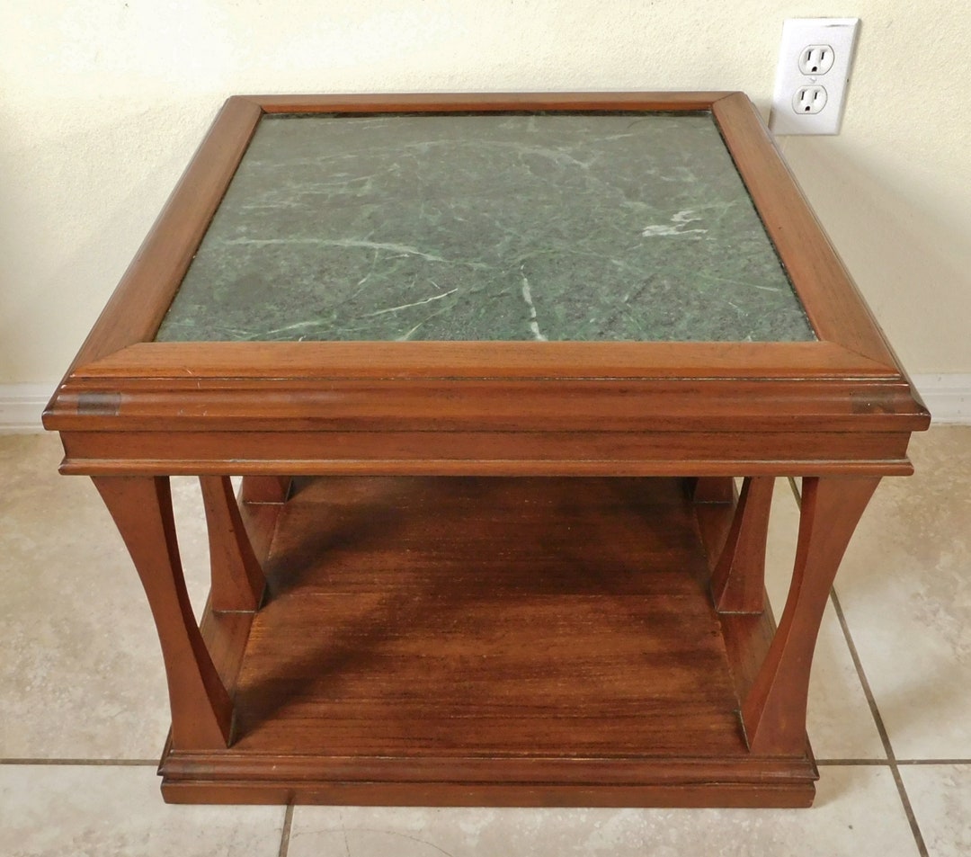 Vintage Mid Century Square Green Marble Top Solid Wood Side/end Accent ...