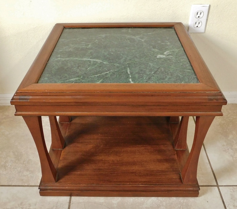 Vintage Mid Century Square Green Marble Top Solid Wood Side/end Accent ...