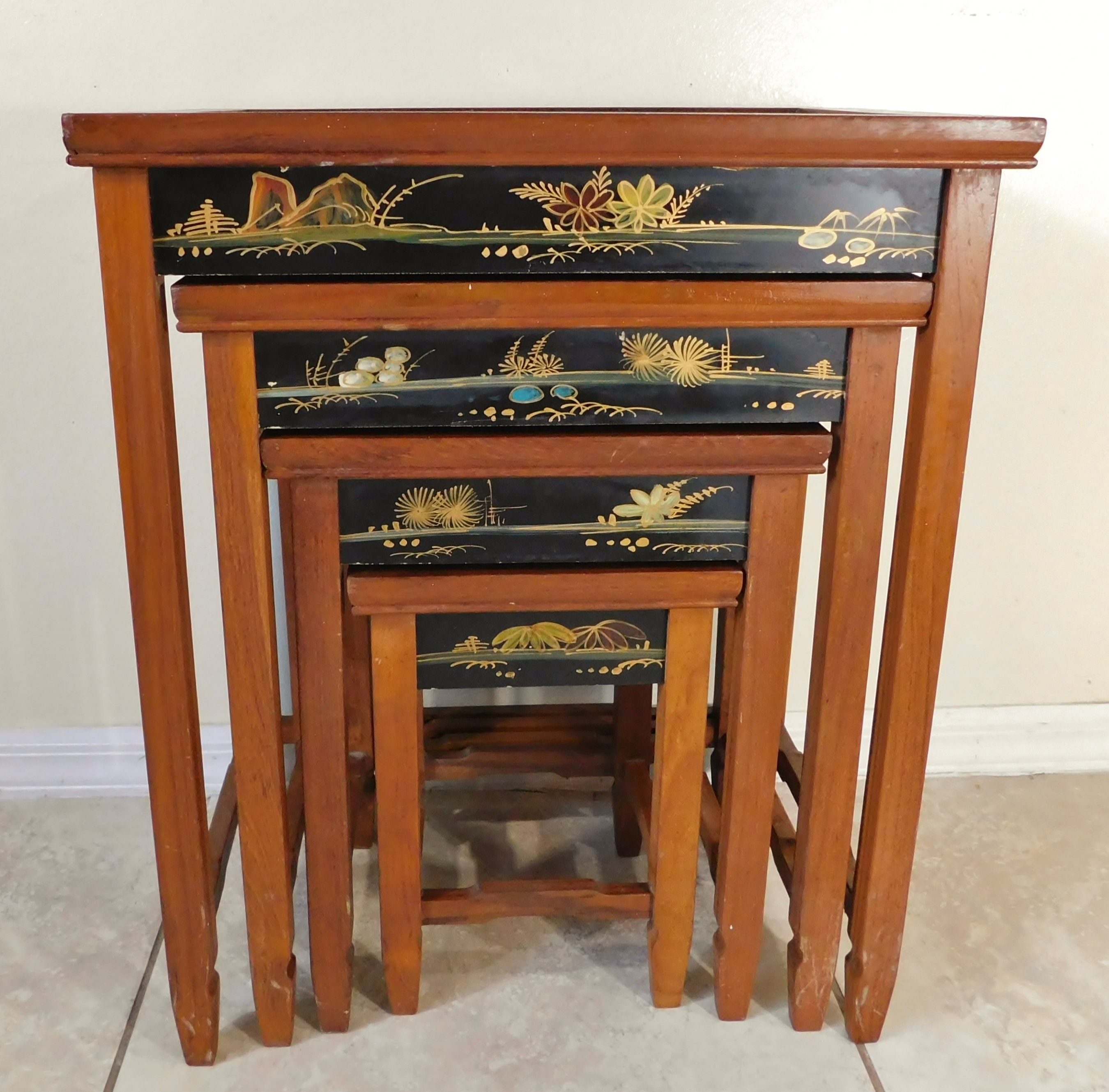 Vintage Chinese Asian Oriental Solid Wood Hand Carved Soapstone Figural ...