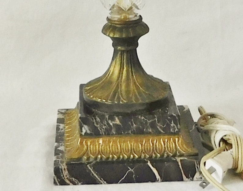 Vintage Mid-century Tall Cut Crystal Marble Base Gold Metal Table Lamp ...