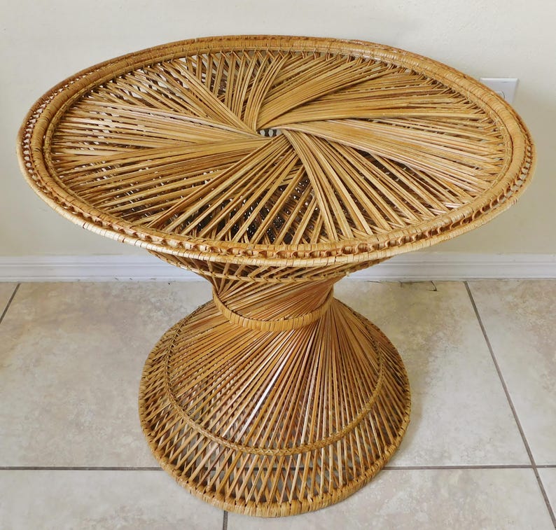 Vintage Mid Century Modern Round Hourglass Woven Rattan Wicker Twisted ...