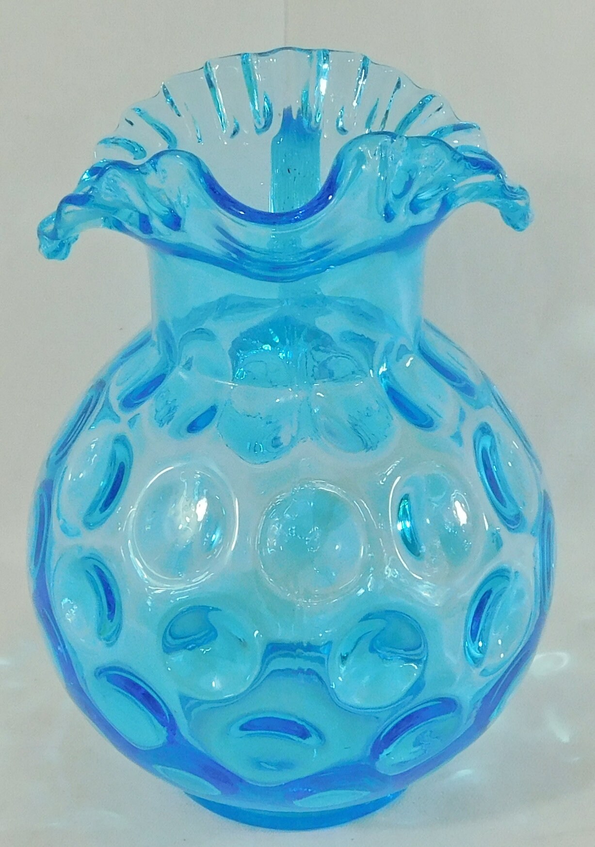 Large Vintage Fenton Blue Optic Coin Dot Pitcher Crimped - Etsy