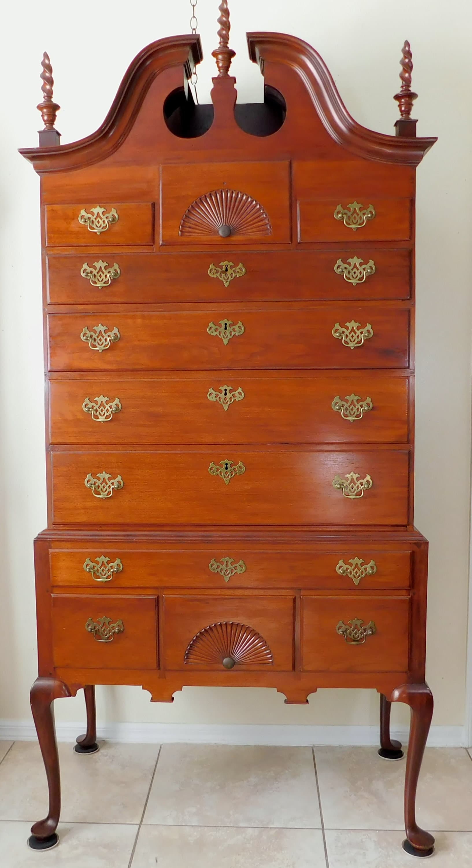 Antique Chippendale Bonnet Top Mahogany Dresser Highboy Chest of ...