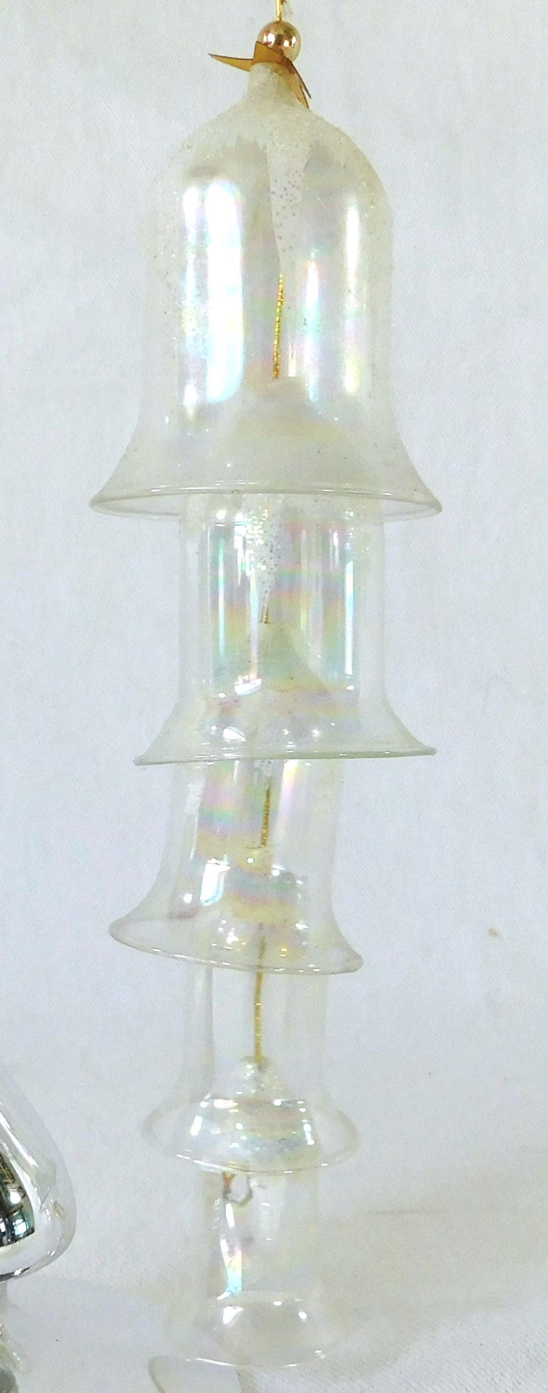 Vintage 5 Tier Stacked Iridescent Glass Bells White Mica Christmas Tree ...