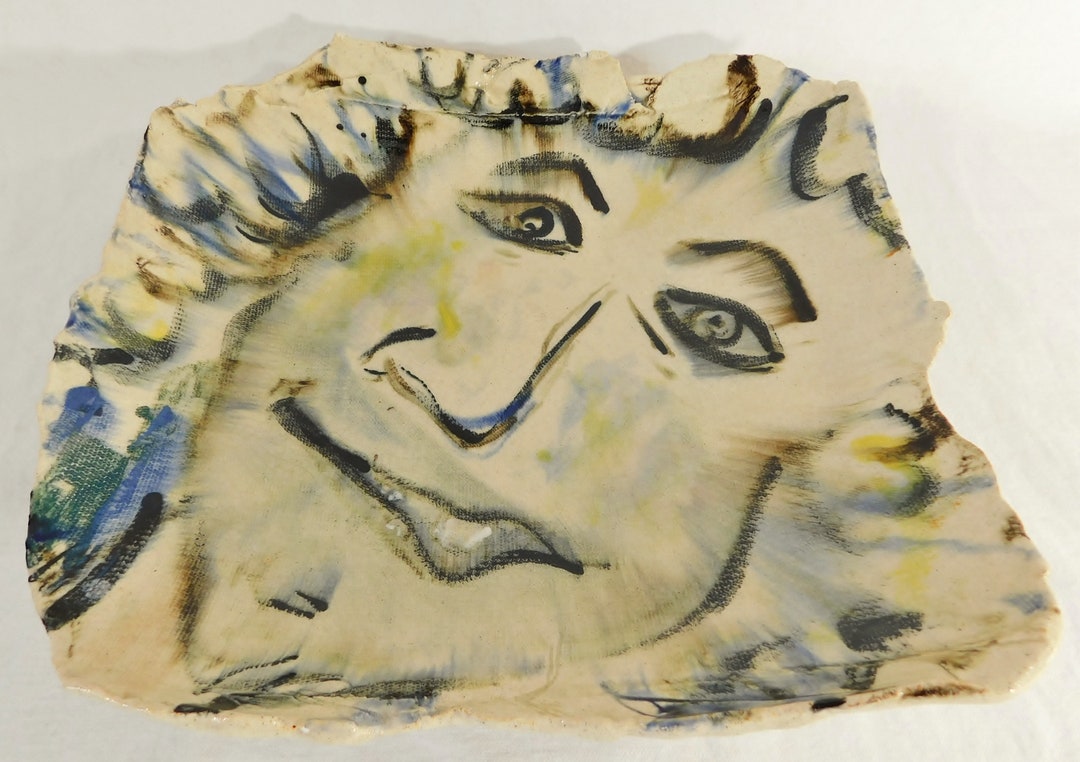 Large Vintage 1995 Schwartz Artist Signed Face Art Pottery Serving Bowl ...