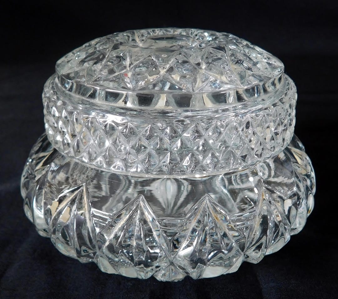 Vintage Mid Century Pressed Glass Powder Jar - Etsy