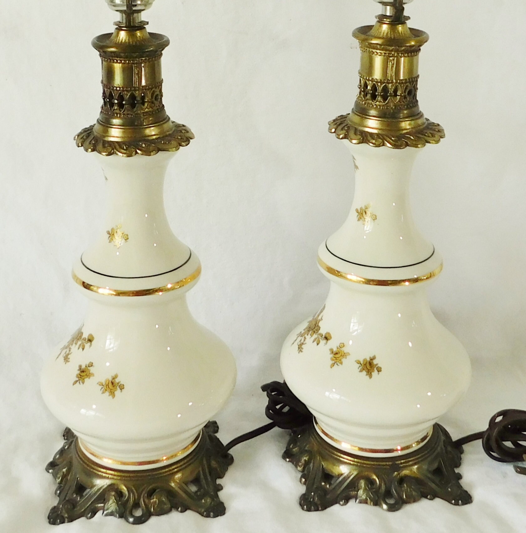 Pair Vintage Mid Century Ivory Porcelain 24k Gold Floral Table - Etsy