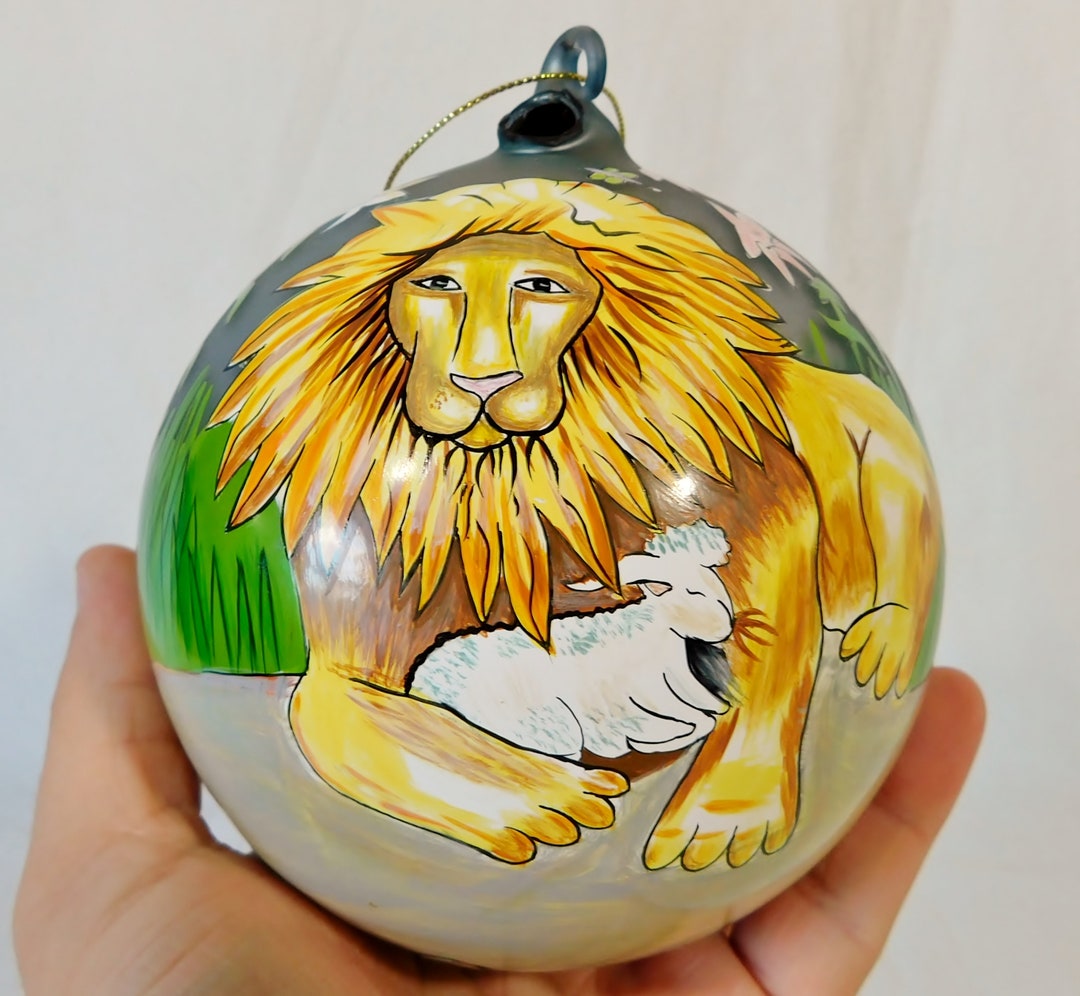 Large Jumbo Sacred Season Hand Painted Lion & Lamb Blown Glass ...