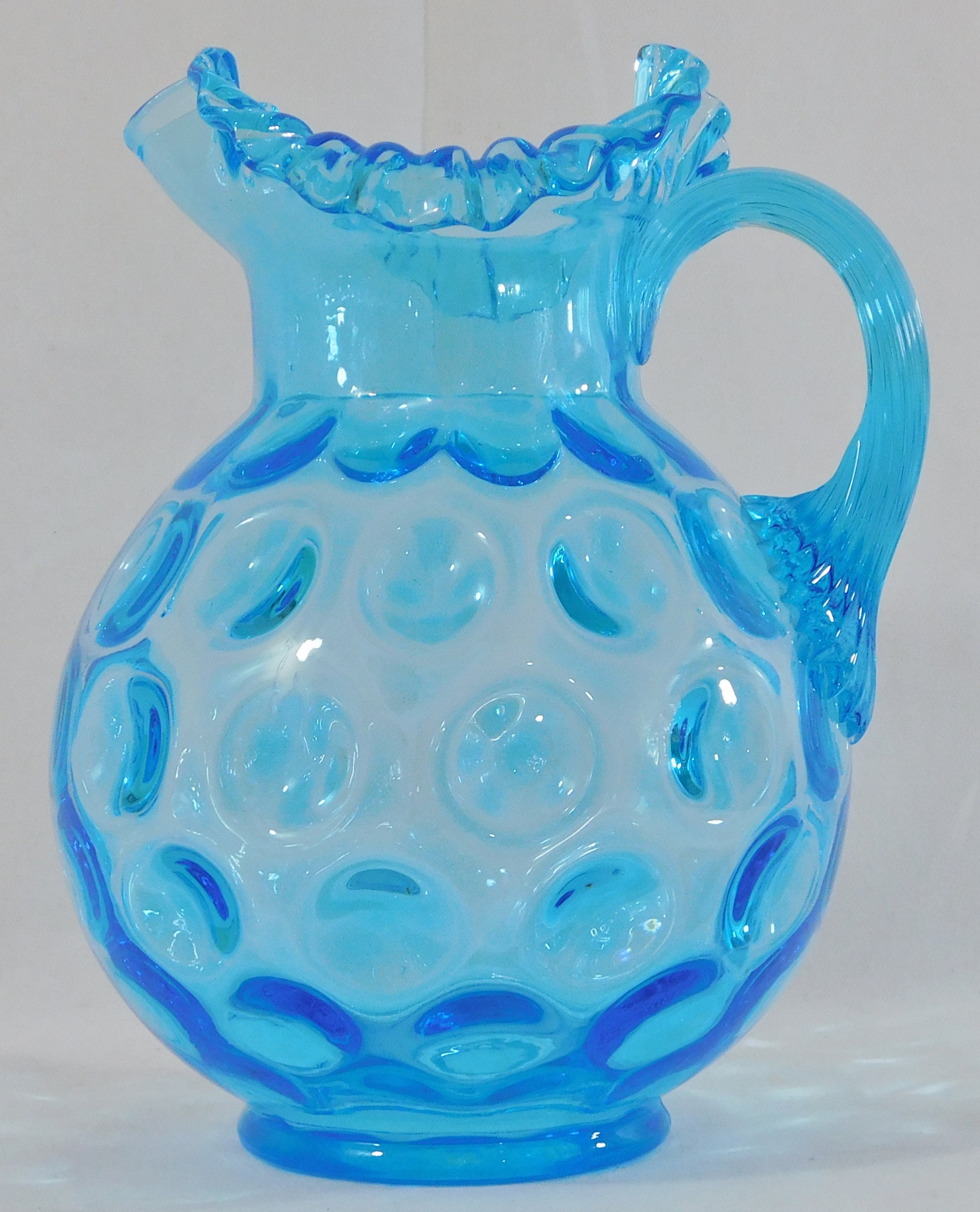 Large Vintage Fenton Blue Optic Coin Dot Pitcher Crimped - Etsy