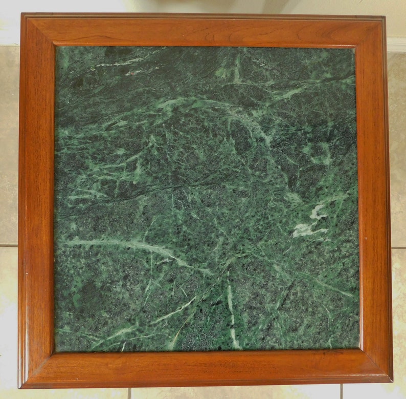 Vintage Mid Century Square Green Marble Top Solid Wood Side/end Accent ...