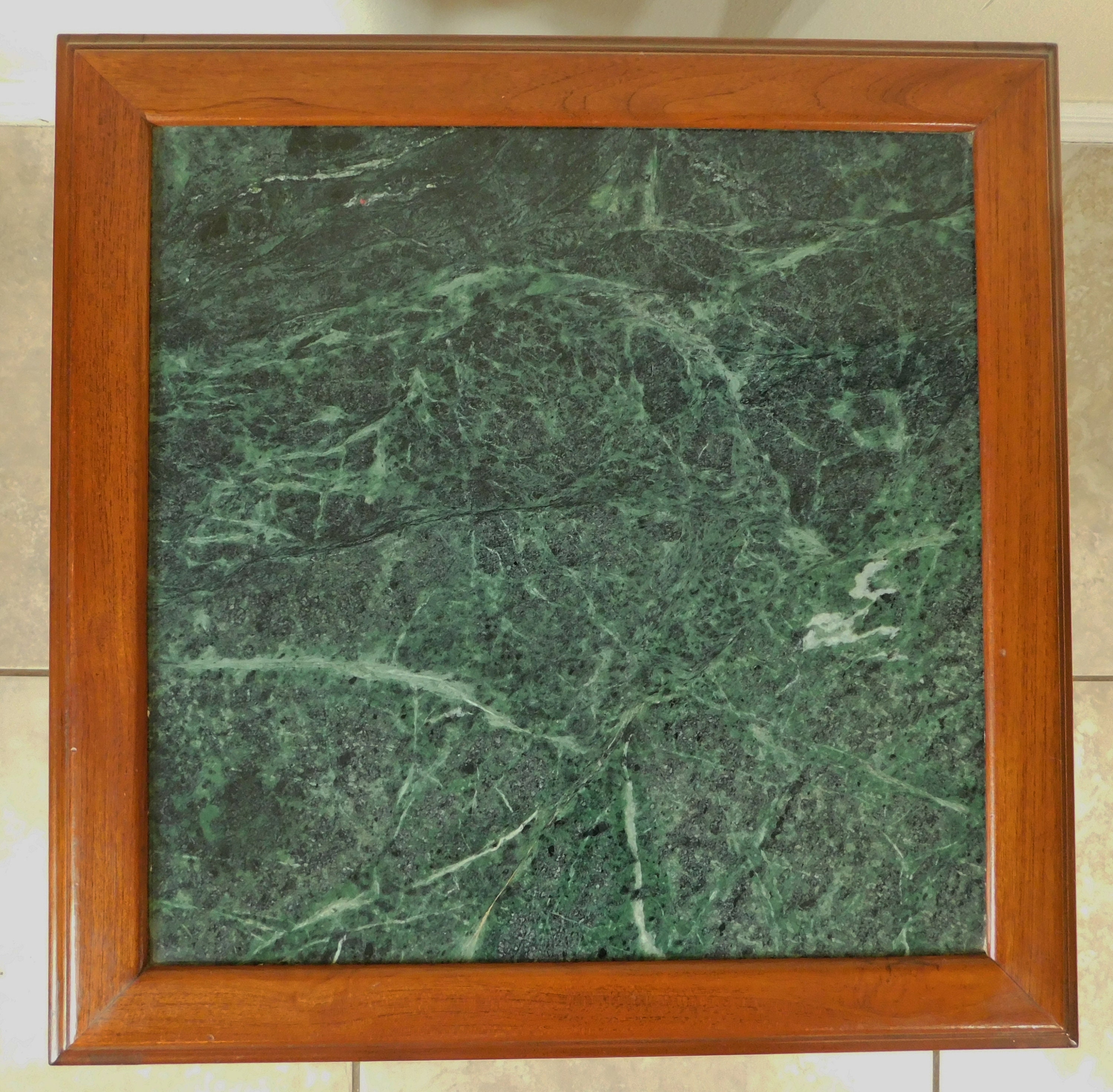 Vintage Mid Century Square Green Marble Top Solid Wood Side/end Accent ...