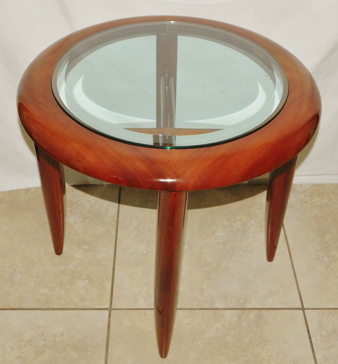 Mid Century Italian Lacquered Wood Round Beveled Glass Side/end Accent ...
