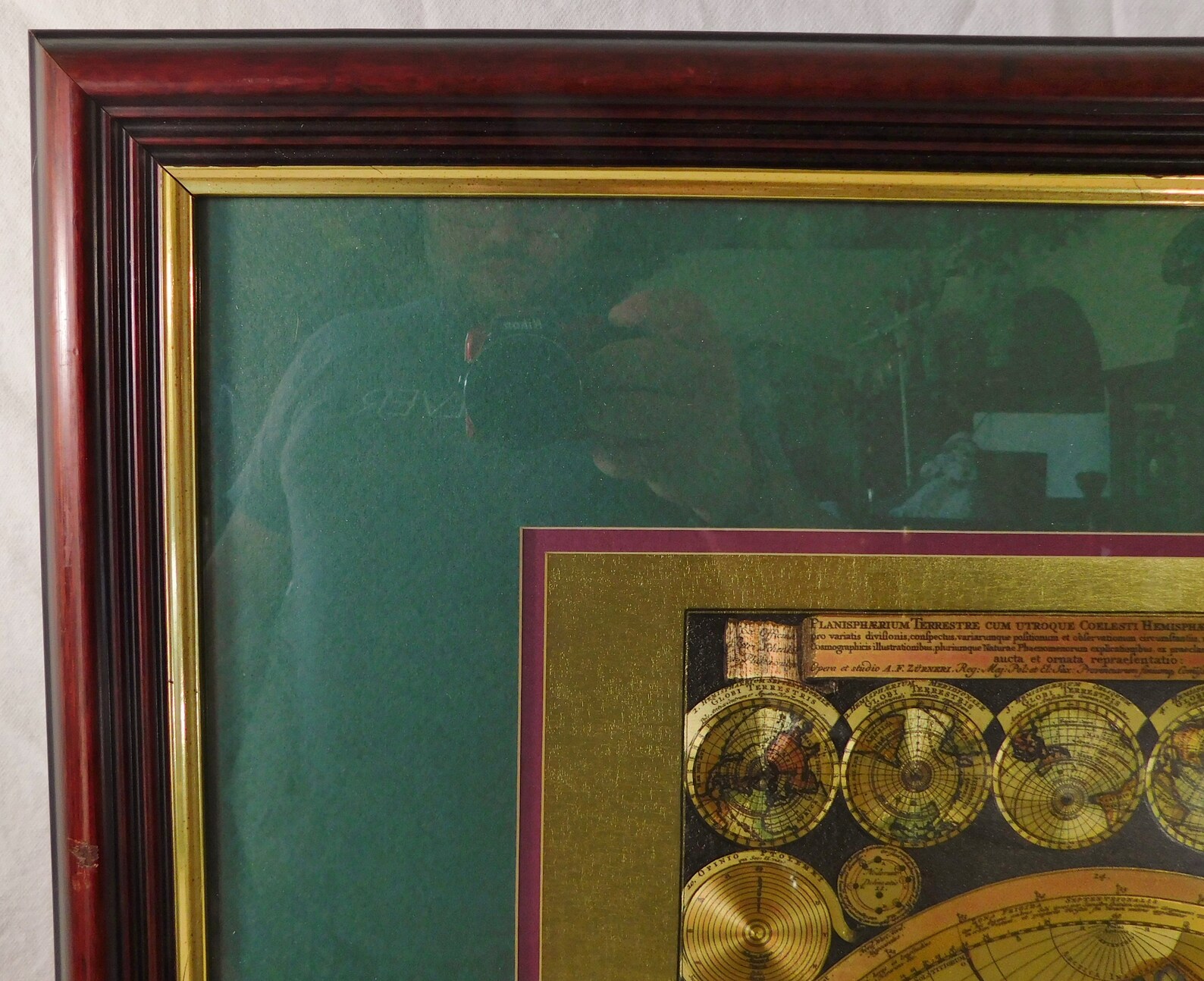 Large Vintage Ornate Gold World Map Framed & Matted Mahogany Wood Wall ...