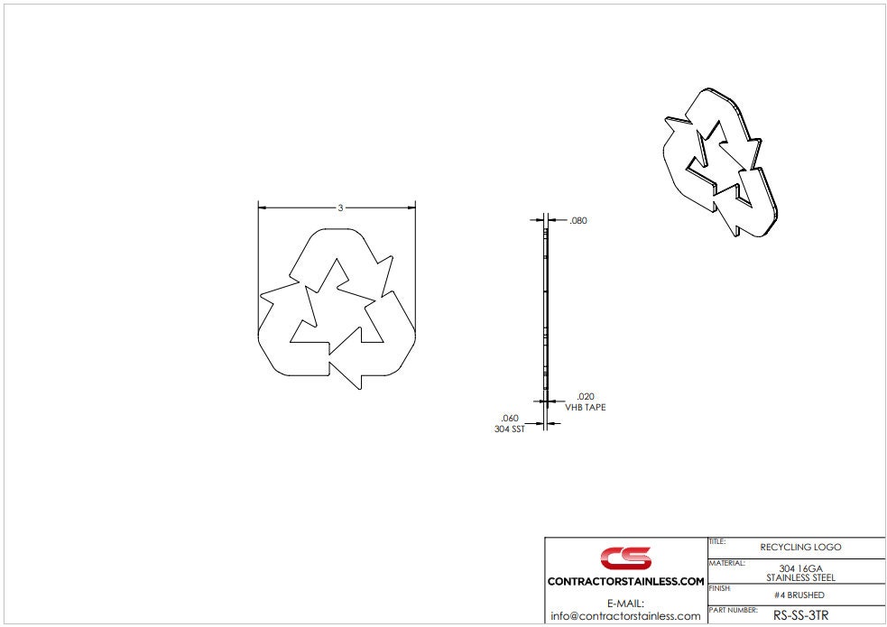 Recycling Symbol Stainless Steel 3 Inch Custom Stainless Metal Sign for ...